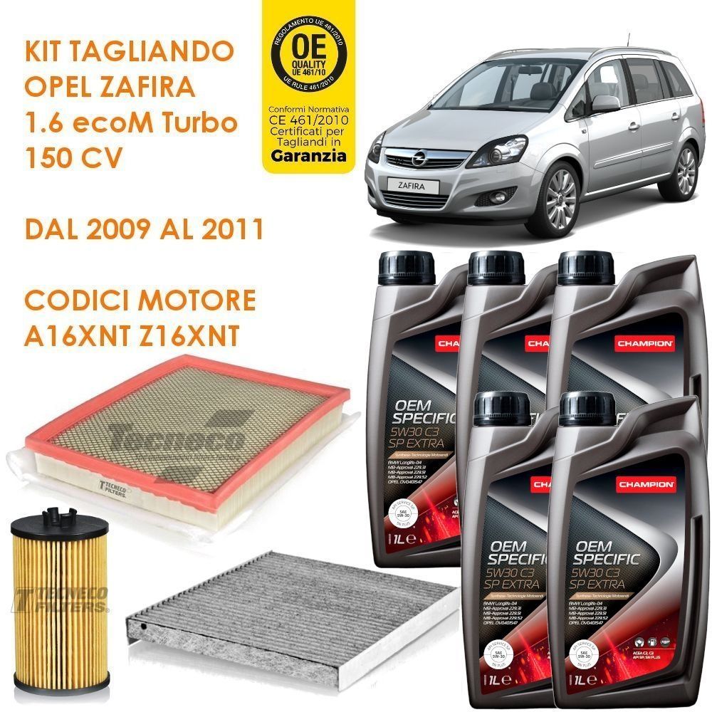 KIT TAGLIANDO OPEL ZAFIRA 1.6 16V METANO 150 CV 2009 - 2011 A16XNT Z16XNT